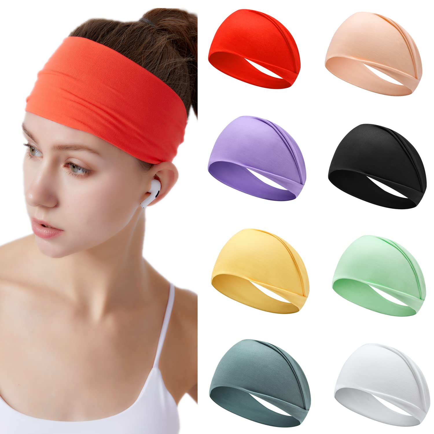 8-Pack Headbands for Women Wide Hair Band Non-Slip Head Bands for Sport Yoga, Running Fitness.