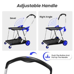 COOCHEER Collapsible Utility Cart Multifunction Collapsible Carts, Mobile Folding Trolley, Collapsible Hand Truck and Dolly, Shopping Cart with Storage Crate, Shopping Cart Folding Trolley, Blue