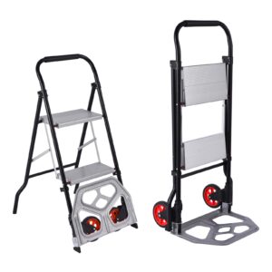 exgizmo aluminum hand truck,2 in 1 folding step ladder,portable aluminum ladder 551 lbs load capacity,multifunction collapsible dolly cart 220 lbs load capacity