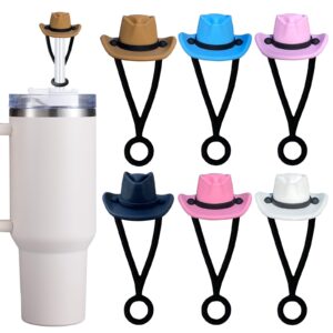 6pcs cowboy hat straw cover cap for stanley cup, silicone cowgirl hat straw topper for stanley 30&40oz, 10mm 0.4in dust-proof reusable straw tips lids for man & woman gift. (6pcs cowboy hat)