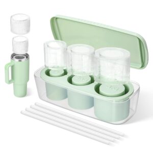 aieve ice cube tray for stanley cup, aieve ice mold silicone ice tray for 40oz 30oz stanley tumbler stanley cup accessories with 4 pcs straws (green)