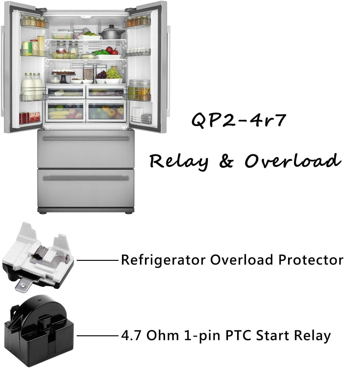 QP2-4.7Starter Relay and Overload 1 Pin Refrigerator Starter Relay and 6750C-0005P Refrigerator Overload Protector（2 Pieces in Total）Mini Refrigerator Parts Compatible with LG Refrigerator Compressor