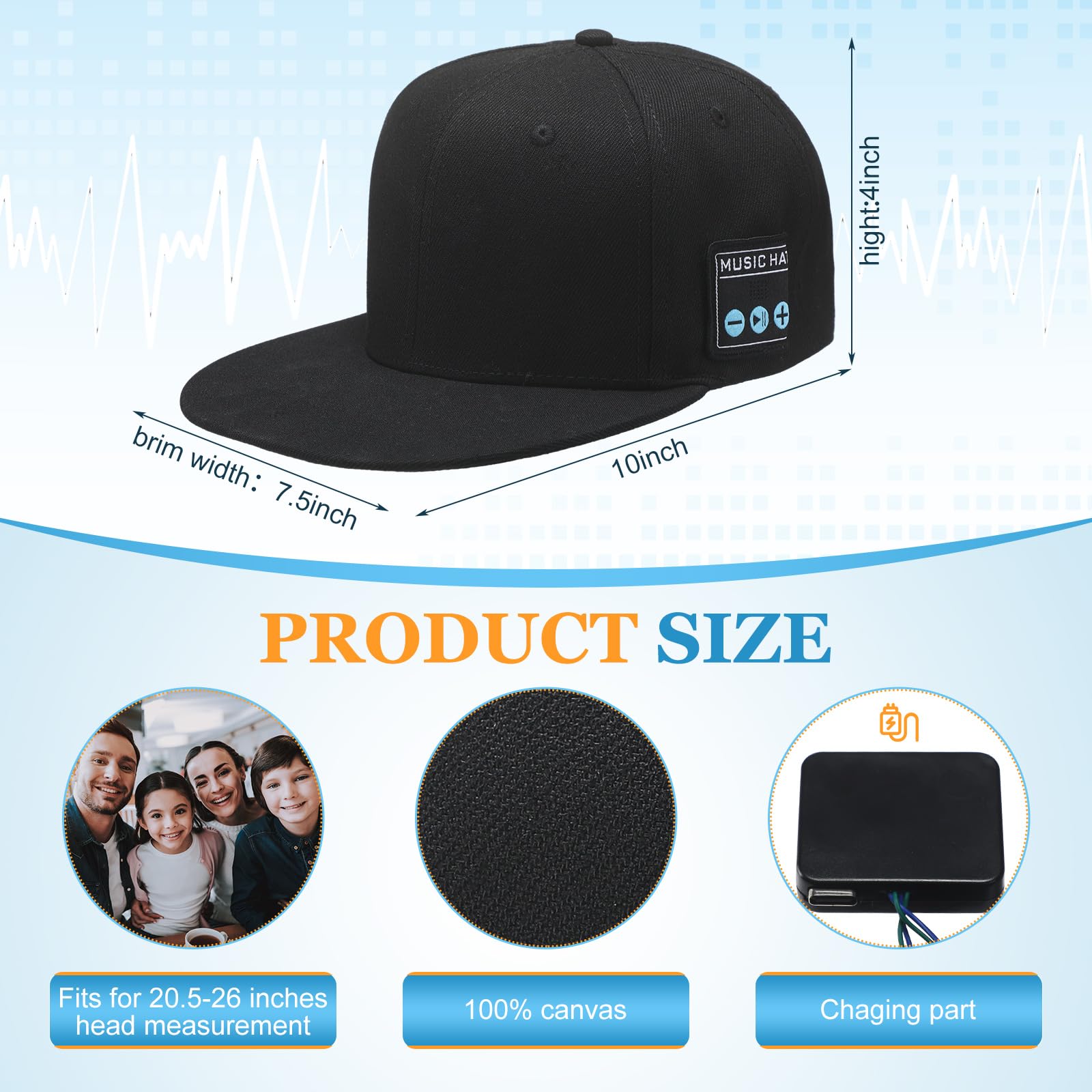 Skicuff 2 Pcs Adjustable Wireless Speaker Hat Smart Speakerphone Cap for Men Women Music Outdoor Gifts(Black)