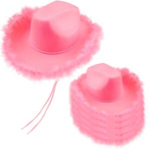 sgbetter 6 pack pink cowboy hat adult western cowboy cowgirl hat with feather for women bachelorette party dress up costume accessories