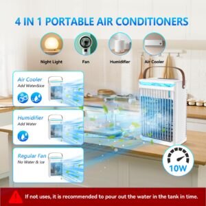 Portable Air Conditioners, Personal Mini Air Cooler Cooling Fan with 5 Wind Speeds, 680ml Evaporative Air Conditioner, 7 LED Light, 2 Cool Mist Air Conditioners Humidifier Fan for Room Bedroom Office