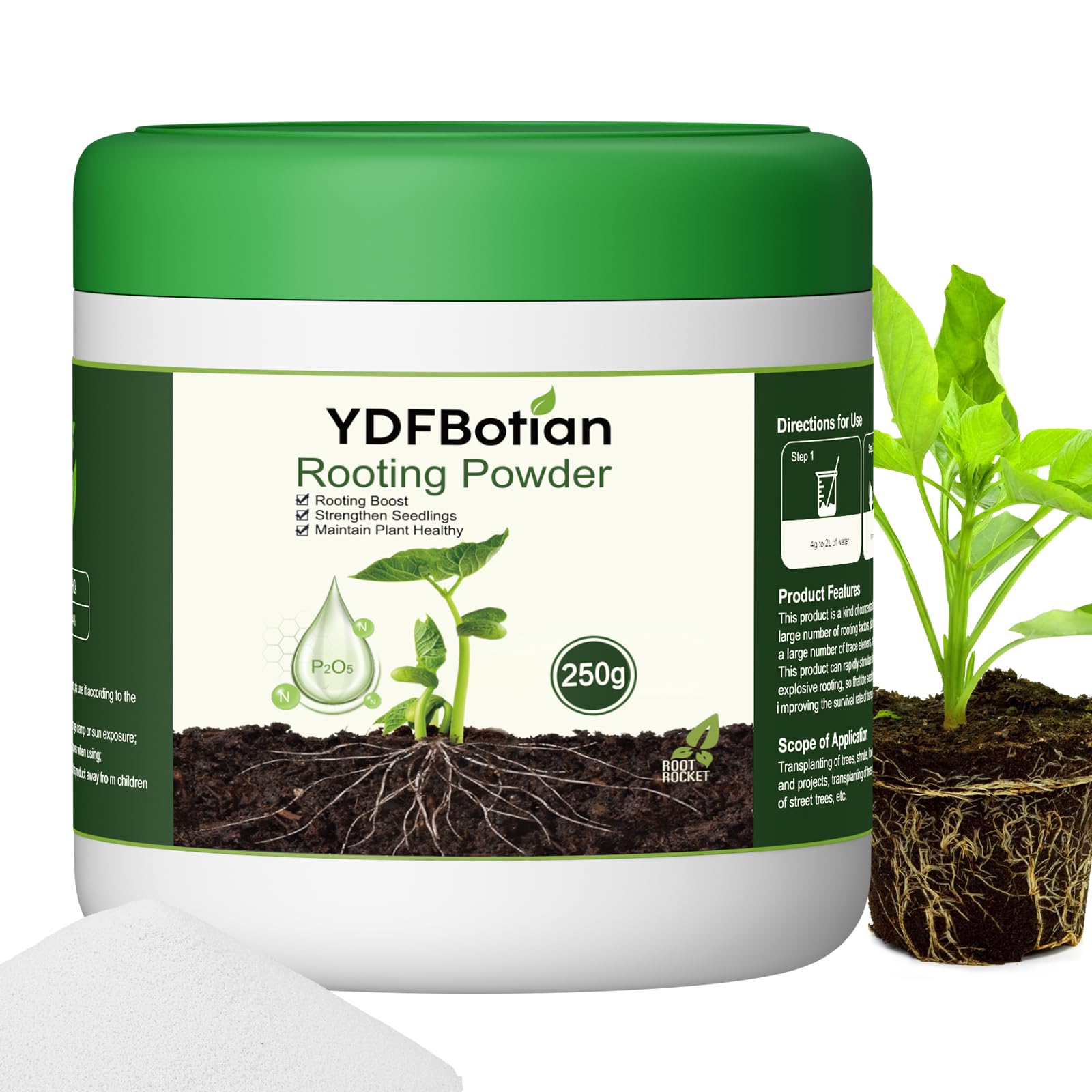 YDFBotian Rooting Powder, 8.8 oz, Plant Rooting Hormone, Rooting Hormone for Cuttings, Suitable for Violets, Azaleas, Rose, Geraniums, Coleus, Orchids, Vannamei and Most Indoor and Outdoor Plant