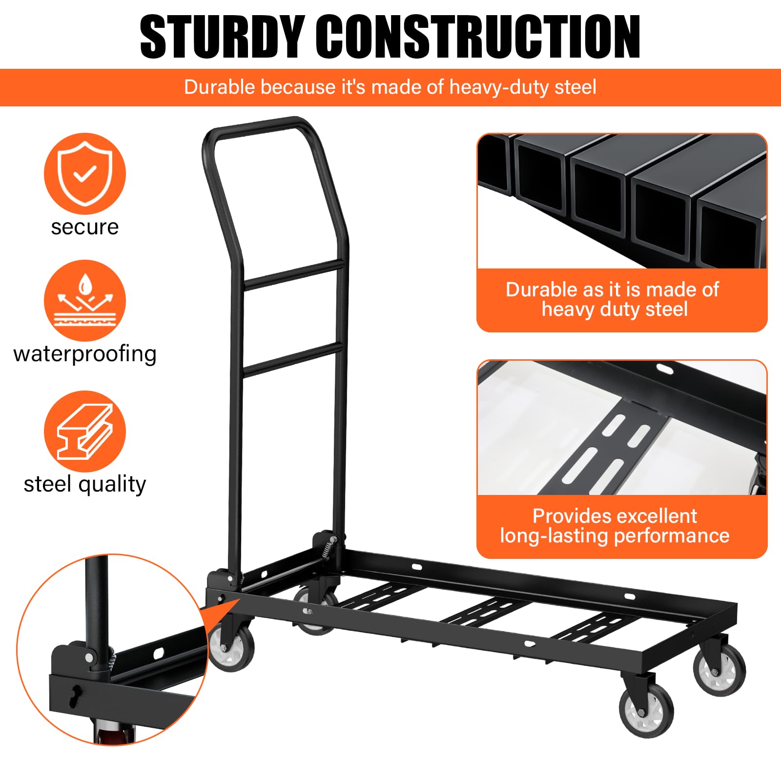 Folding Chair Cart,Tolerable 300 LBS,Multi-Function Chair Cart,Folding Chair Dolly, 4" 360 Degree Swivel Wheels with 12 Folding Chairs Capacity for Commercial & Home Kitchen Folding Chair Racks