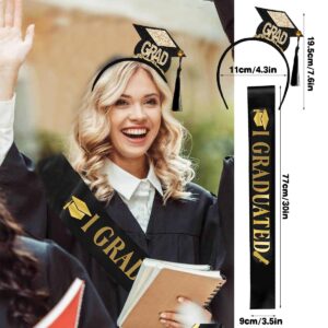 BASEMMAHER Graduation Headband and Shoulder Straps for Congrats Grad Party Supplies Bachelor Cap Headband with Doctoral Hat Black Sash Satin Tassels Tiaras for Graduation Party Dress up Favor Photo