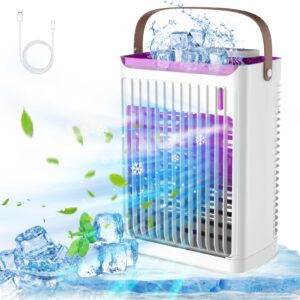 portable air conditioners, personal mini air cooler cooling fan with 5 wind speeds, 680ml evaporative air conditioner, 7 led light, 2 cool mist air conditioners humidifier fan for room bedroom office