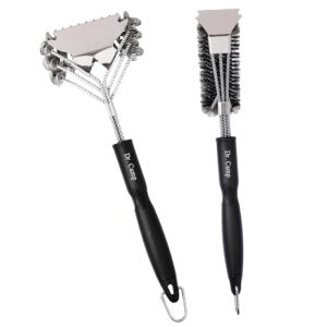 dr.camp 2 pcs stainless steel bbq grill brush,bbq brush,grill scraper, grill brush for outdoot,grill cleaning brush, barbecue tool set with big handle for outdoor grill