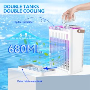 Portable Air Conditioners, Personal Mini Air Cooler Cooling Fan with 5 Wind Speeds, 680ml Evaporative Air Conditioner, 7 LED Light, 2 Cool Mist Air Conditioners Humidifier Fan for Room Bedroom Office