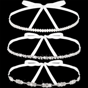 Tlence 3 Pack Rhinestone Bridal Belts, Crystal Wedding Dress Sash, Diamond Pearl Wedding Waist Belt with White Organza, Shiny Wedding Accessories for Women