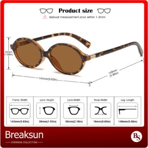 Breaksun Retro Oval Sunglasses for Women Men Small Round Sunnies 90s Vintage Style (Leopard/Brown)