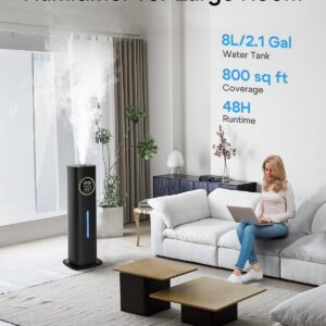 Humidifier Large Room Bedroom with Night Light, 2.1Gal(8L) Humidifiers for Home with Essential Oil Diffuser, Top Fill Whole House Cool Mist Humidifiers for Plants Baby Kids Adults(Black)