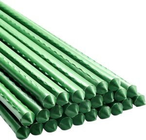 garden plant stakes 57 inch (approx 5ft) steel plant stick support, 25 pack tomato stakes for growing climbing plants, potted plants, tomatoes, trees, cucumber, beans, fences poles