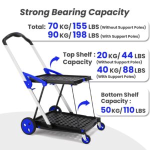 COOCHEER Collapsible Utility Cart Multifunction Collapsible Carts, Mobile Folding Trolley, Collapsible Hand Truck and Dolly, Shopping Cart with Storage Crate, Shopping Cart Folding Trolley, Blue