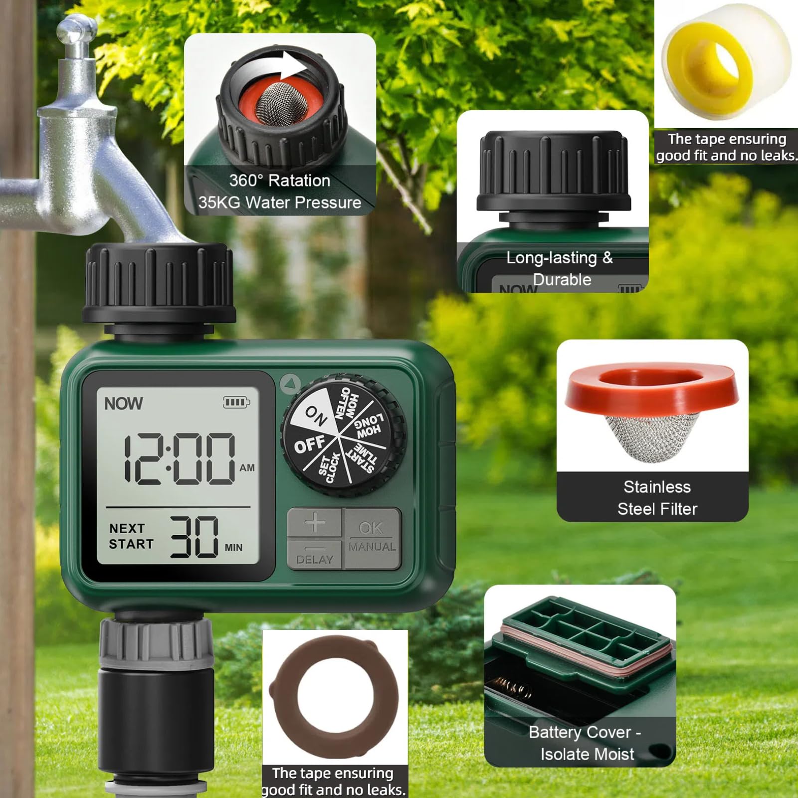 Sprinkler Timer, XinFuture Water Timer, Programmable Garden Hose Timer with Rain Delay, Manual& Automatic Watering System, Waterproof Digital Irrigation Timer Watering Lawn Evenly&Efficiently,1 Outlet