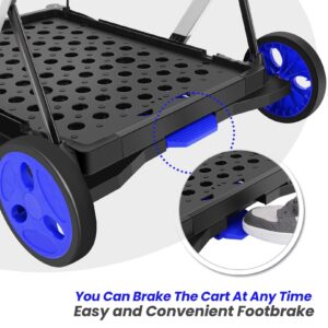 COOCHEER Collapsible Utility Cart Multifunction Collapsible Carts, Mobile Folding Trolley, Collapsible Hand Truck and Dolly, Shopping Cart with Storage Crate, Shopping Cart Folding Trolley, Blue