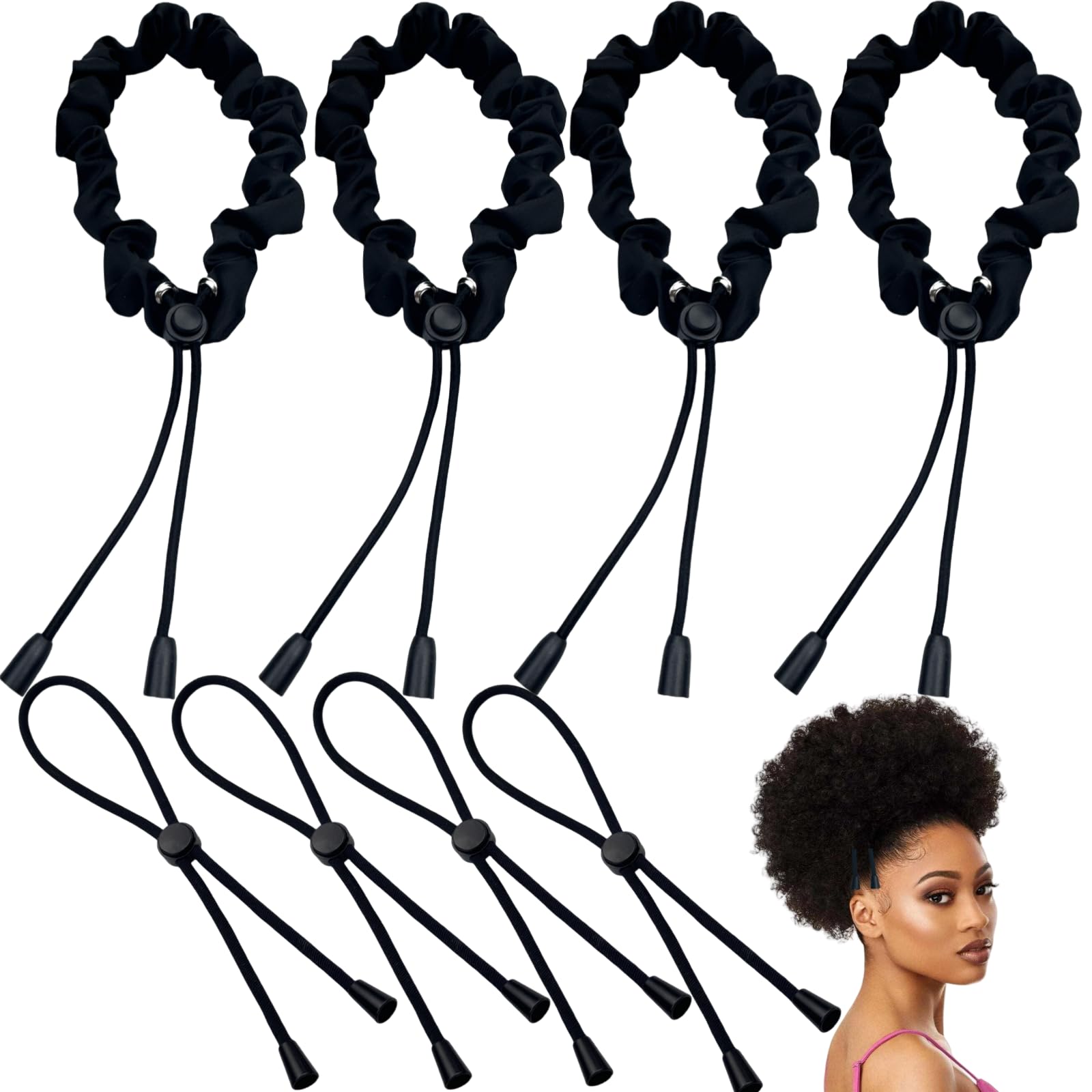 8 Pcs Adjustable Elastic Satin Hair Ties for Afro Puff,Thick Hair,Dreadlock,Natural Hair Ties for Locs,Updos Bun,Kinkz,Puff Ponytail Holders for Women Girls,Softer No Damage