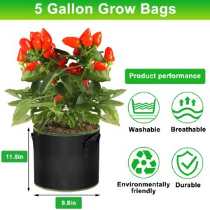 MEKOLIFE Grow Bags 6 Pcs - 5 Gallon Grow Bags with Durable Handles, Thickened Nonwoven Grow Bag to Grow Vegetables, Grow Bags 5 Gallon for Outdoor Fruits Flowers Potato Tomato Planting