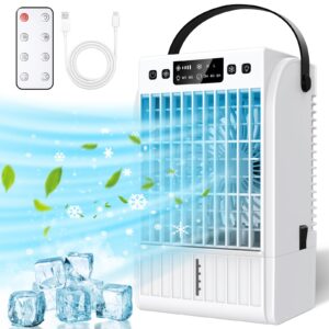 portable air conditioners, 4 wind speeds 1500 ml quiet portable ac with remote, 2 speeds humidifier & 2-6h timer evaporative air cooler, 7 color light personal cooling fan for home office room bedroom