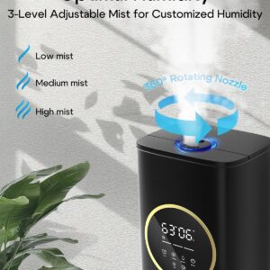 Humidifier Large Room Bedroom with Night Light, 2.1Gal(8L) Humidifiers for Home with Essential Oil Diffuser, Top Fill Whole House Cool Mist Humidifiers for Plants Baby Kids Adults(Black)