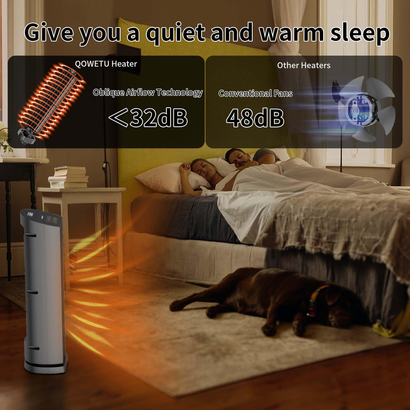 QOWETU Space Heater for Indoor Use with Remote - 90° Oscillating Tower Electric Heater, 24 Inchs, 12H Timer, 1500W Quiet PTC Ceramic Heating with Thermostat, Fast Safety Heat for Office, Home, Bedroom