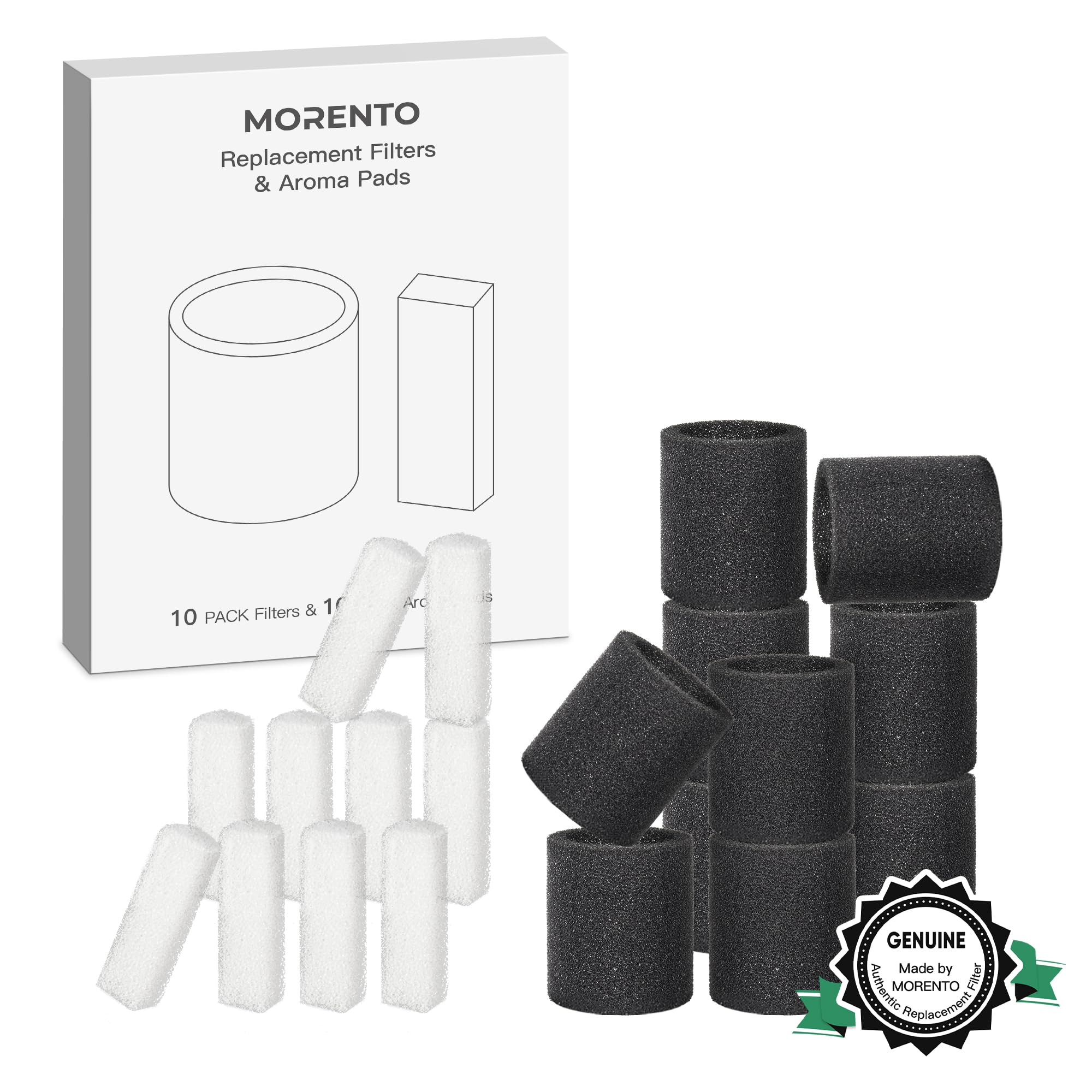 MORENTO Ultrasonic Cool Mist Humidifier Replacement Filters 10 Pack and Aroma Pads 10 Pack, Compatible with MR4102 and OYRGCIK Humidifiers