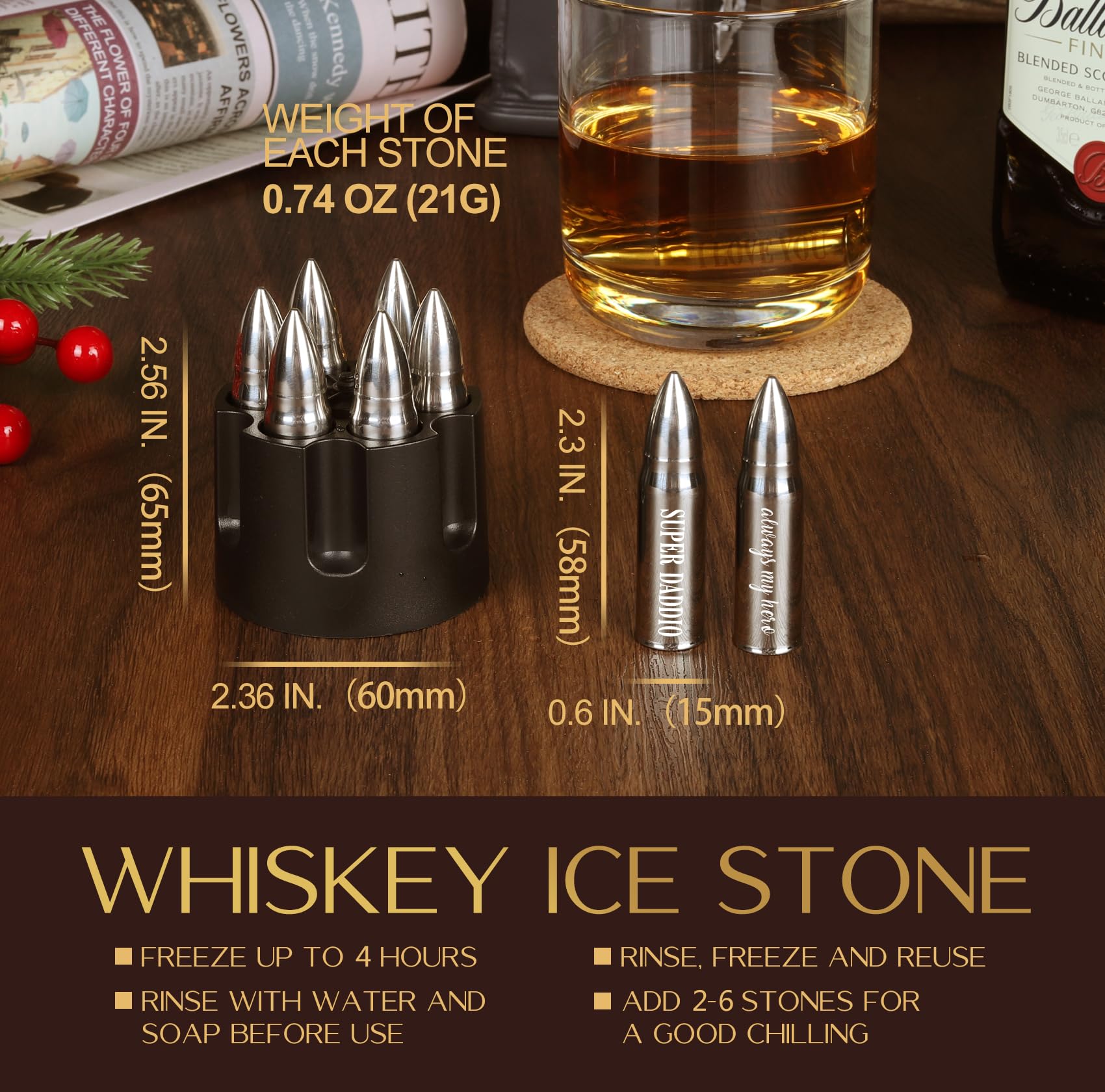 Fathers Day Dad Gifts - Gifts for Dad, Fathers Day Present Ideas - “Super Daddio” Dad Birthday Gift, Dad Gifts from Daughter, Son - Whiskey Stones Gifts for Dad Papa, Fathers Gifts