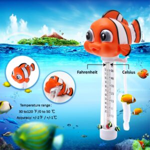 MKLZ Pool Thermometer Floating Easy Read, Large Size Water Thermometers, Temperature Gauge with String for Outdoor & Indoor Swimming Pools, Hot Tub, Ice Bath, Cold Plunge, Spa - Clown Fish