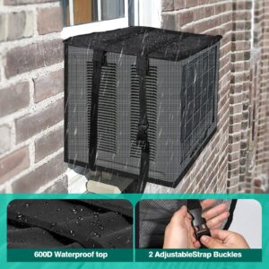 Window Air Conditioner Cover for Outside, Waterproof Window AC Unit Cover & Detachable Drip Cushions Reduce Noise, All Seasons AC Cover Protect Against Leaves,Weeds,and Debris(25.5Wx18Dx20.5H)