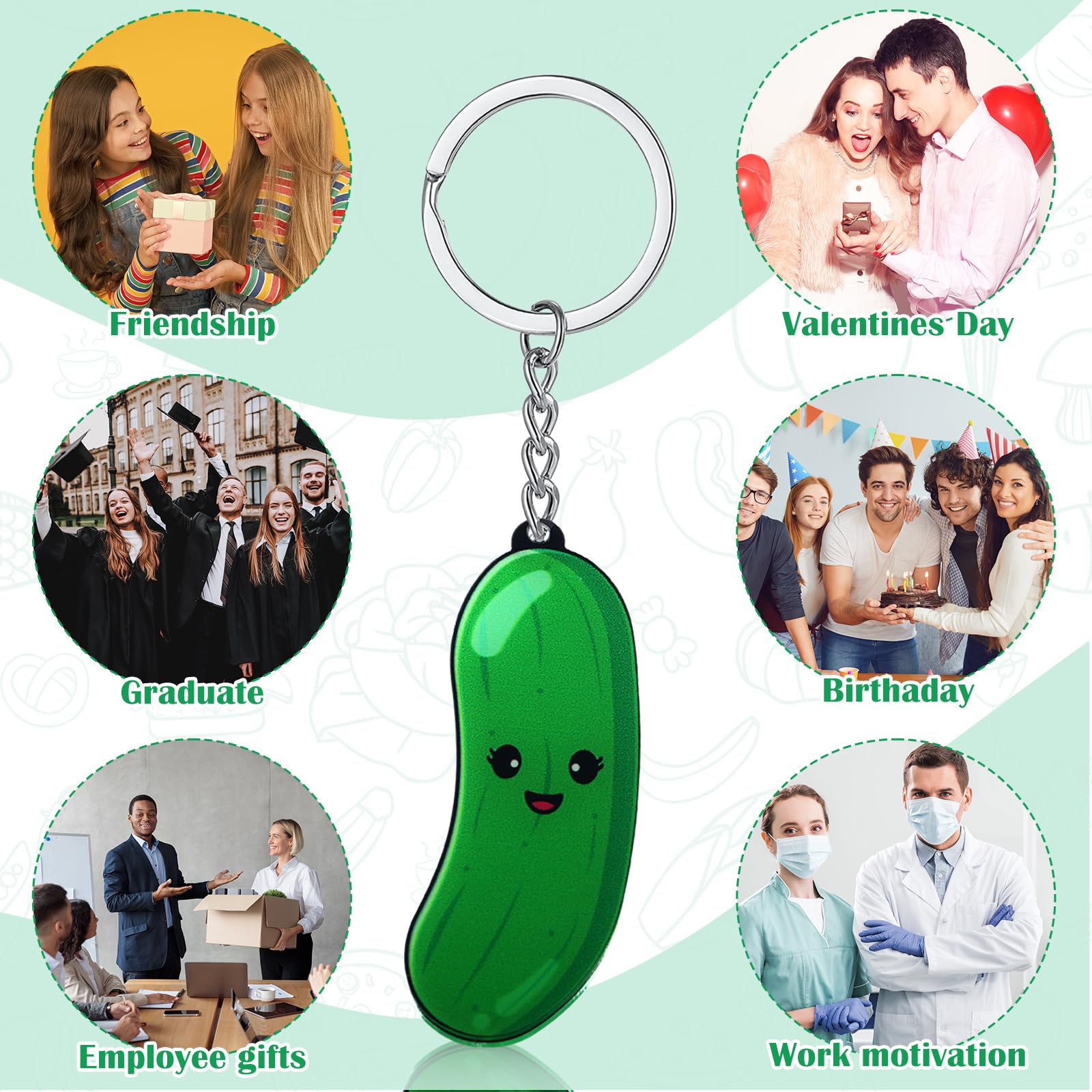 JaGely Inspirational Positive Cucumber Pickle Keychain Emotional Support Pickle Employee Appreciation Gift Bulk Cards Bags(50 Sets)