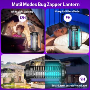 LEMYZO Solar Bug Zapper Outdoor, Upgraded Mosquito Zapper with Smart Light Sensor, 4000mAh Rechargeable Cordless Mosquito Killer with LED Lamp, High Powered Fly Trap for Patio, Backyard, Home,Camping