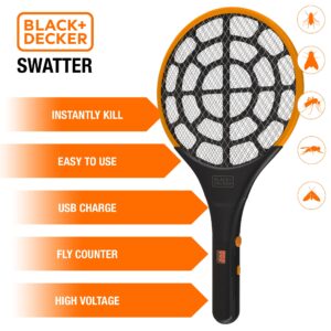 Fly Swatter Bug Zapper Indoor and Outdoor Heavy-Duty Zap Racket w/Counter for Flies, Mosquitoes, Gnats