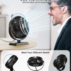 JZCreater USB Desk Fan, USB Fan Mini, 360 Rotation Desktop Fan with 3 Speed, Table Personal Cooling Fan, Quiet Mini Desk Fan, USB Powered, Small Fan for Home Office Bedroom Car Travel, Black