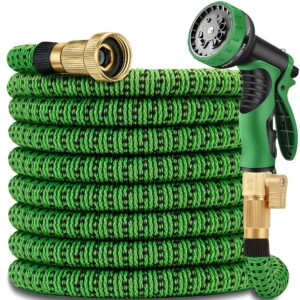 100 ft expandable garden hose water hoses with 10 function spray nozzle, 2024 new superior strength flexible hose, 3/4" brass connectors- leakproof lightweight water pipe for gardening(green black)