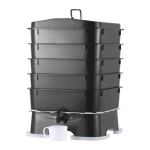 vevor 5-tray worm composter, 50 l worm compost bin outdoor and indoor, sustainable design worm farm kit, for recycling food waste, worm castings, worm tea, vermiculture and vermicomposting