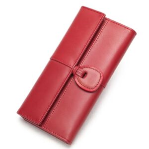 aoyom wallet women genuine leather billfolds for ladies card wallets slim wallet for women(red)