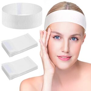 sublaga 150 count disposable headbands, white, breathable elastic non-woven fabric, convenient for facials, esthetician supplies, salon, day spa, hotel and travel, hairband for women's hair