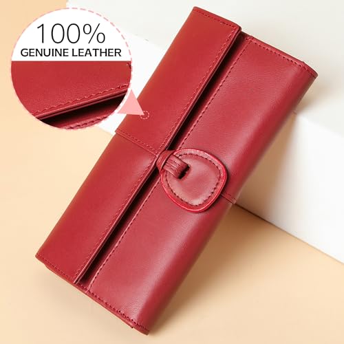 Aoyom Wallet Women Genuine Leather Billfolds for Ladies Card Wallets Slim Wallet for Women(red)