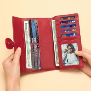 Aoyom Wallet Women Genuine Leather Billfolds for Ladies Card Wallets Slim Wallet for Women(red)