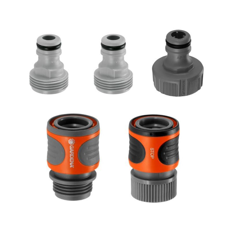 GARDENA 18270-81 5-Piece Quick Connect Hose Fittings: Versatile Garden Hose Quick Connect Kit for 5/8 Inch or 1/2 Inch Hose - Ideal for Garden Hoses, Sprinklers, Spray Nozzles, and Accessories.