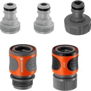 GARDENA 18270-81 5-Piece Quick Connect Hose Fittings: Versatile Garden Hose Quick Connect Kit for 5/8 Inch or 1/2 Inch Hose - Ideal for Garden Hoses, Sprinklers, Spray Nozzles, and Accessories.