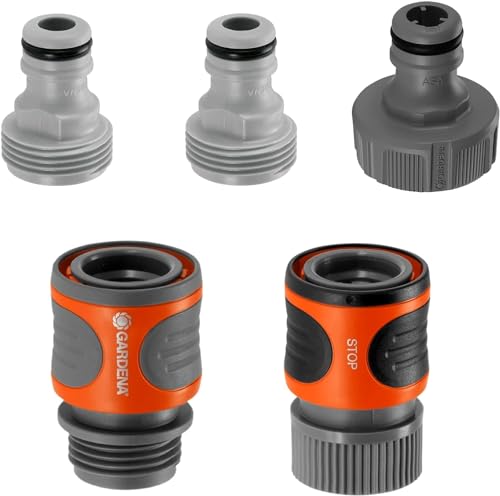 GARDENA 18270-81 5-Piece Quick Connect Hose Fittings: Versatile Garden Hose Quick Connect Kit for 5/8 Inch or 1/2 Inch Hose - Ideal for Garden Hoses, Sprinklers, Spray Nozzles, and Accessories.