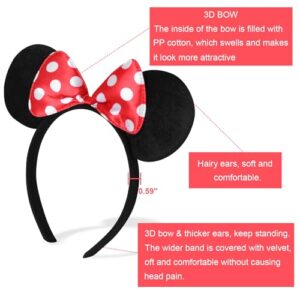 20 Pack Mouse Ears Solid Red and Black Mouse Headband for Girls Women Adult Mouse Themed Birthday Party Supplies and Costume Cosplay Decoration