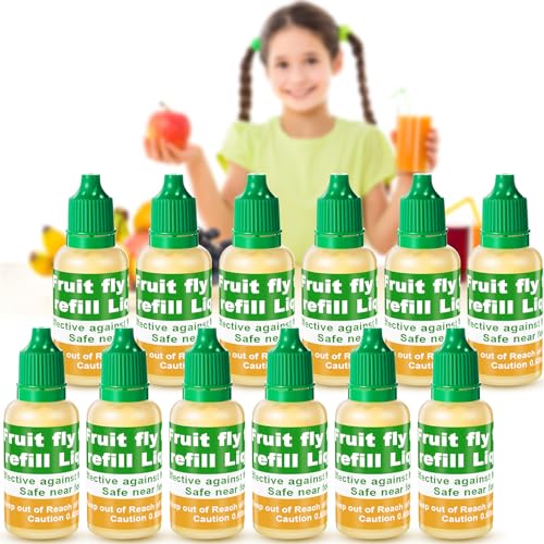 Qualirey 12 Pack Fruit Fly Trap Refill Liquid, 0.68oz Per Bottle Liquid Fly Traps for Indoors, Non Toxic Bait Safe Near Pets, Food and Kids, Fruit Fly Lure Refill Liquid Trap for Home Kitchen