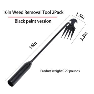 Young4us Garden Weed Pulling Tool Uprooting Weeding Tool, 4 Teeth Weed Puller Tool Manganese Steel Garden Weeder Tool for Vegetable Gardening Planting (Black, 2 Pack, 16 inches)