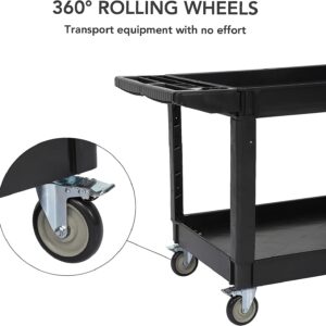 Service Cart 2-Shelf, Storage Handle, 500 lbs Capacity, for Warehouse/Garage/Cleaning/Manufacturing，45"X25"