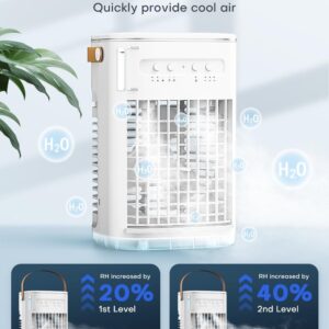 TEMEIKE 4-IN-1 Personal Air Conditioner w/Remote, 2 Ice Packs, 1200ML Tank, 7H Timer for Smart Auto-Off,2 Cool Mist,3-Speed Small Portable Air Conditioner, 7-LED Light Evaporative Air Cooler for Room