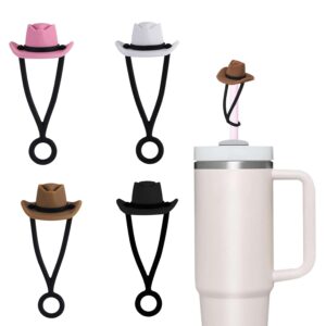 4pcs silicone cowboy hat straw covers toppers for stanley cups 30&40 oz tumbler accessories,silicone straw caps reusable straw tips protectors for stanley cup 10mm 0.4in straws